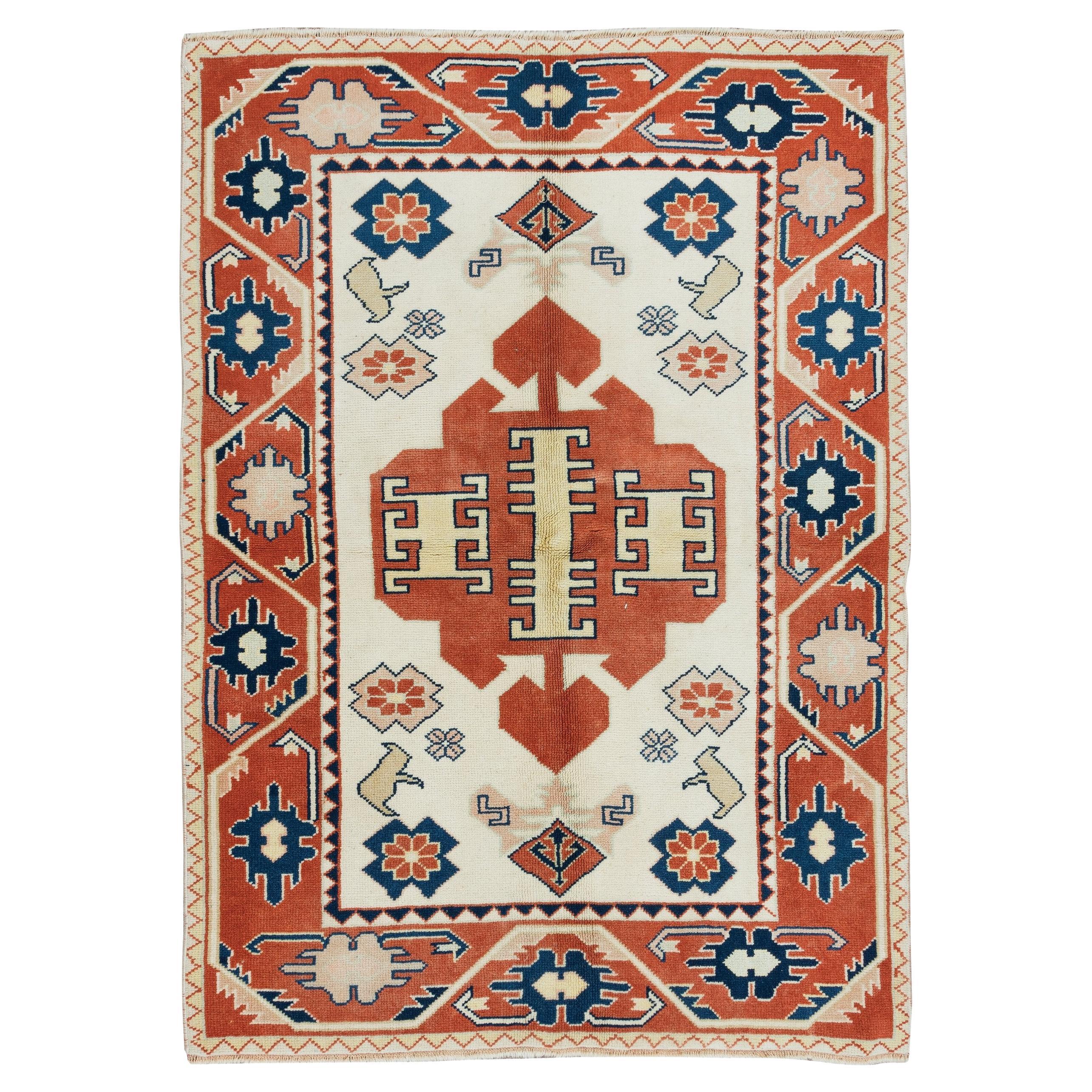 Hand Knotted Blue Cream Geometric Turkish Rug, circa 1980 For Sale at ...