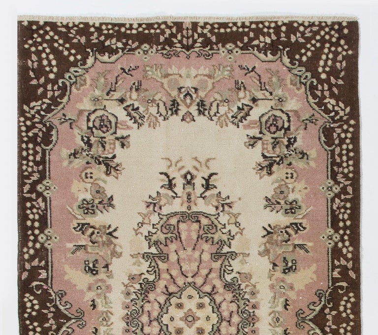 Vintage Hand-Knotted Turkish Accent Rug with Floral Medallion Design ...