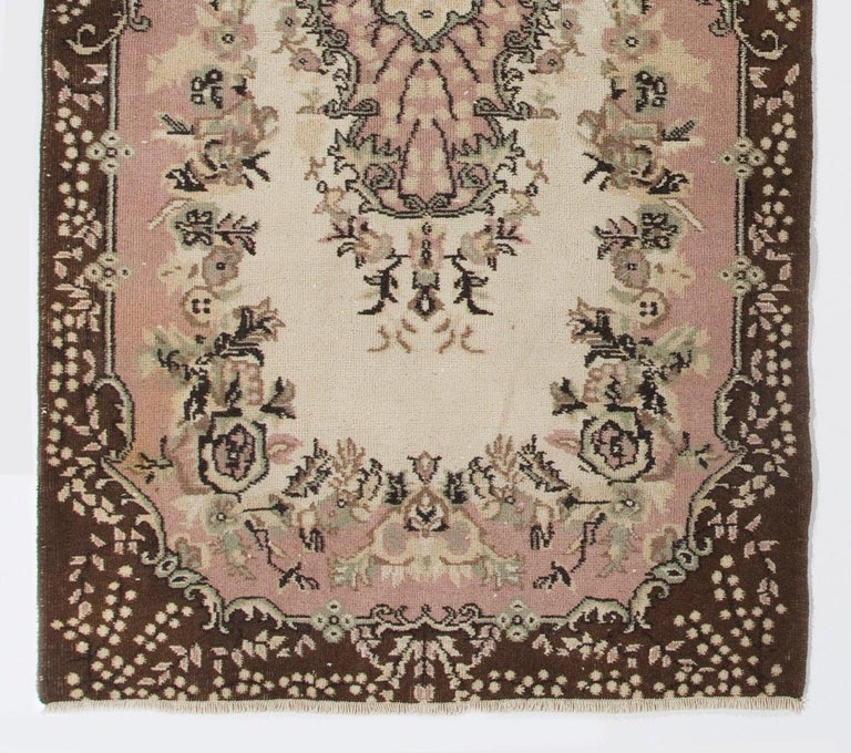 Vintage Hand-Knotted Turkish Accent Rug with Floral Medallion Design ...