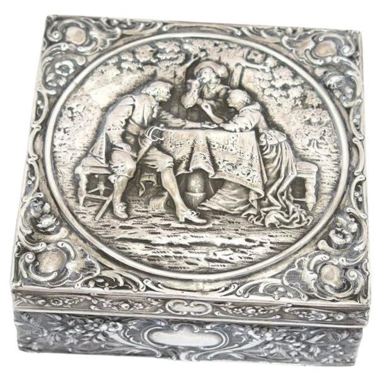 5 3/8" European Silver Antique German Hanau Musketeer Talking to Dame ...