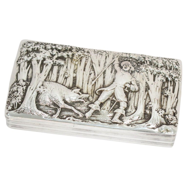 European Silver Antique Continental Wild Boar Hunting Scene Box For ...