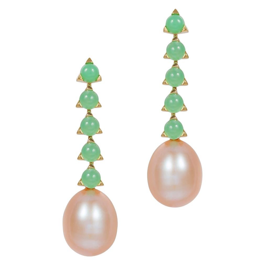 11- 3 mm Stone Baroque Pink Pearl Drop Earrings, 18 K Yellow Gold ...