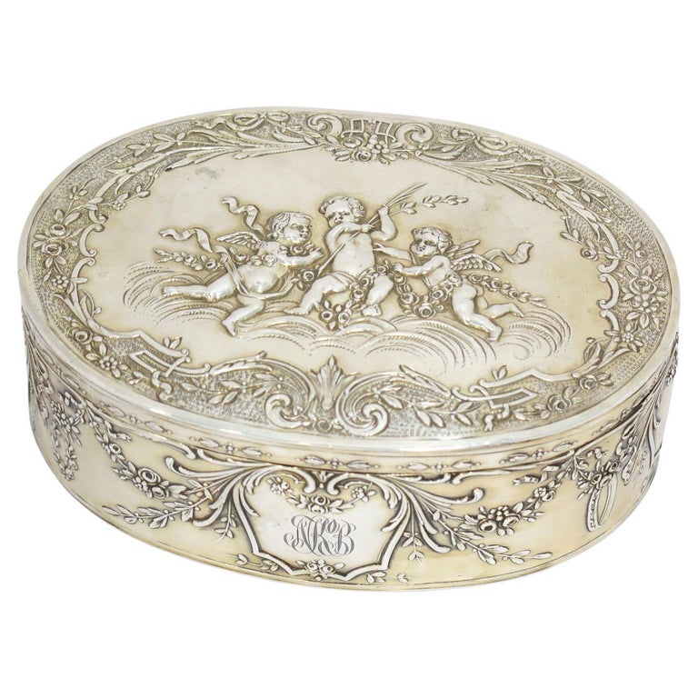 Sterling Silver Gilt Vintage German Three Cherubs Floral Garlands Box ...
