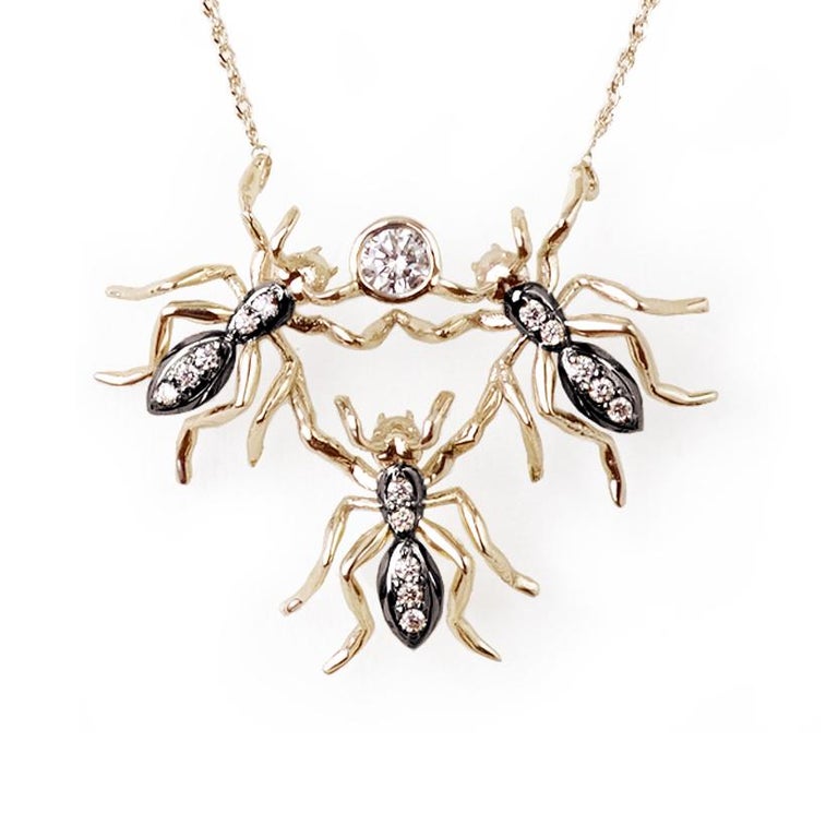 5 Ant Crumb Necklace Yellow Gold Black Rhodium Diamonds For Sale at 1stDibs