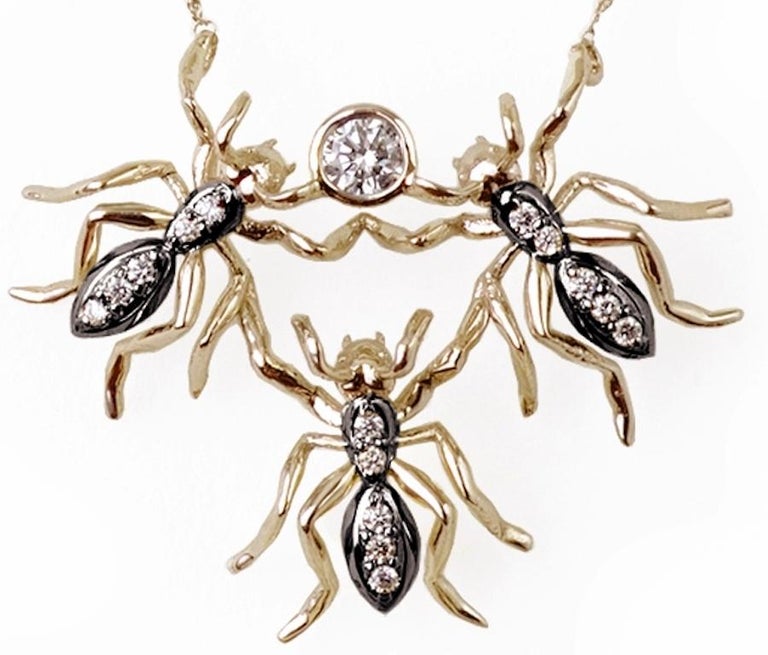 5 Ant Crumb Necklace Yellow Gold Black Rhodium Diamonds For Sale at 1stDibs