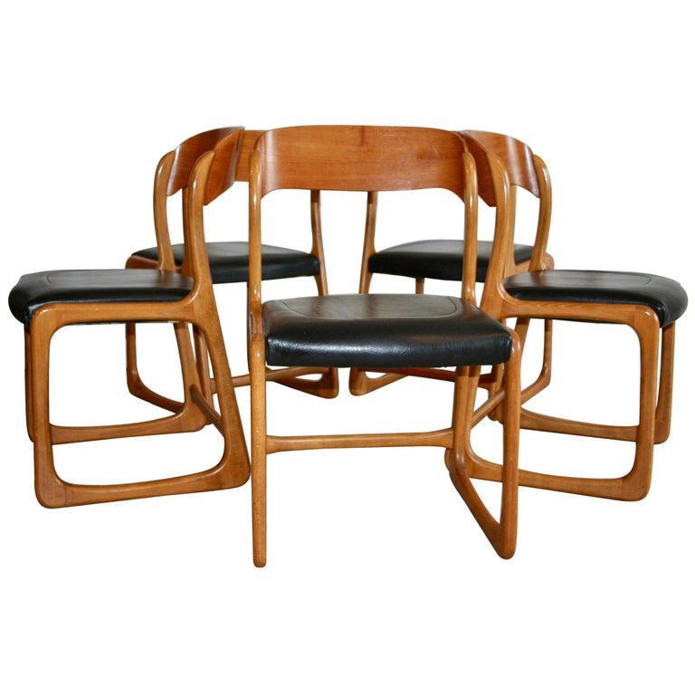 5 Baumann Traineau Sledge Chairs in Their Original Leather For Sale at ...