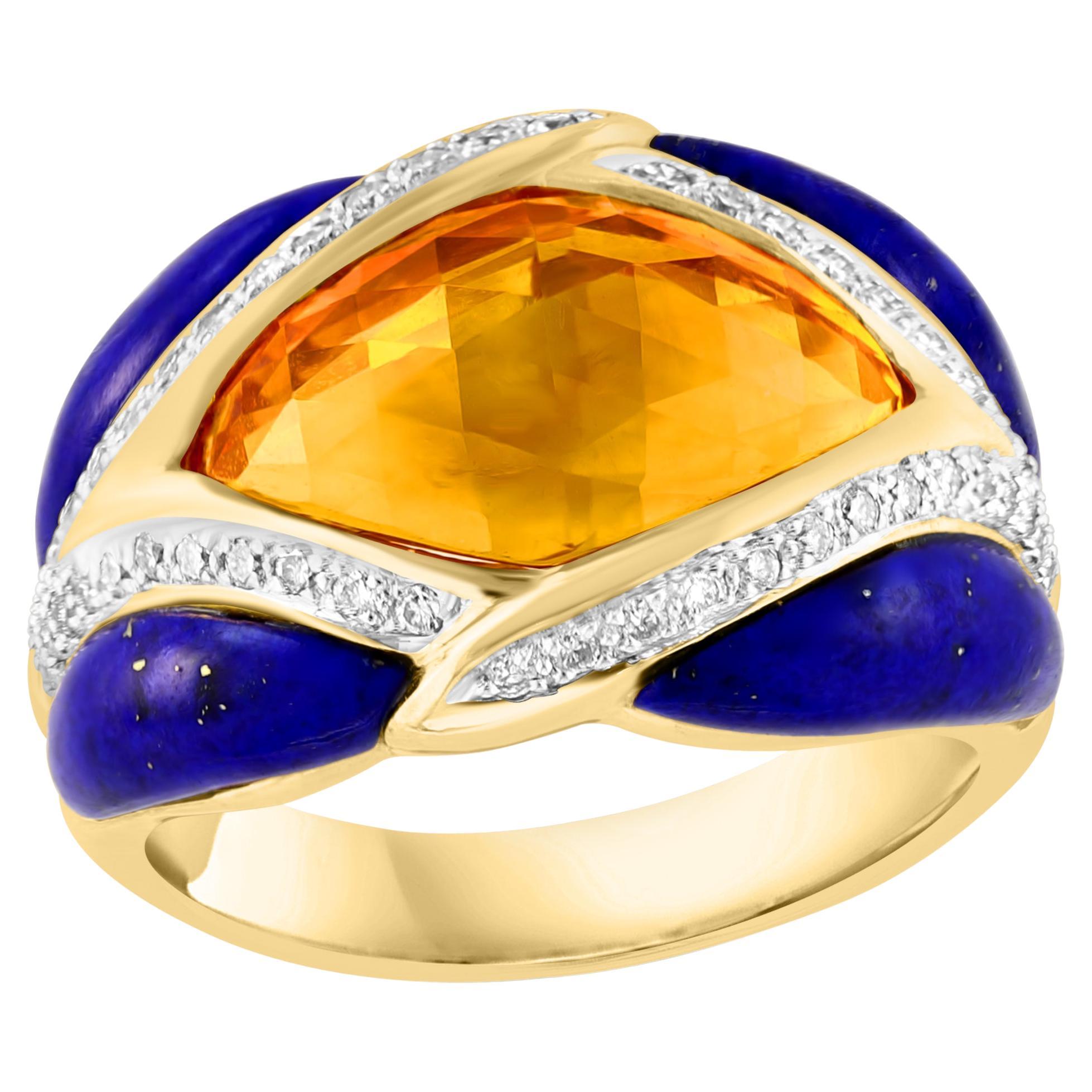 Carved Citrine, Topaz, Ruby, Diamond Gold Enamel Ring For Sale at 1stDibs