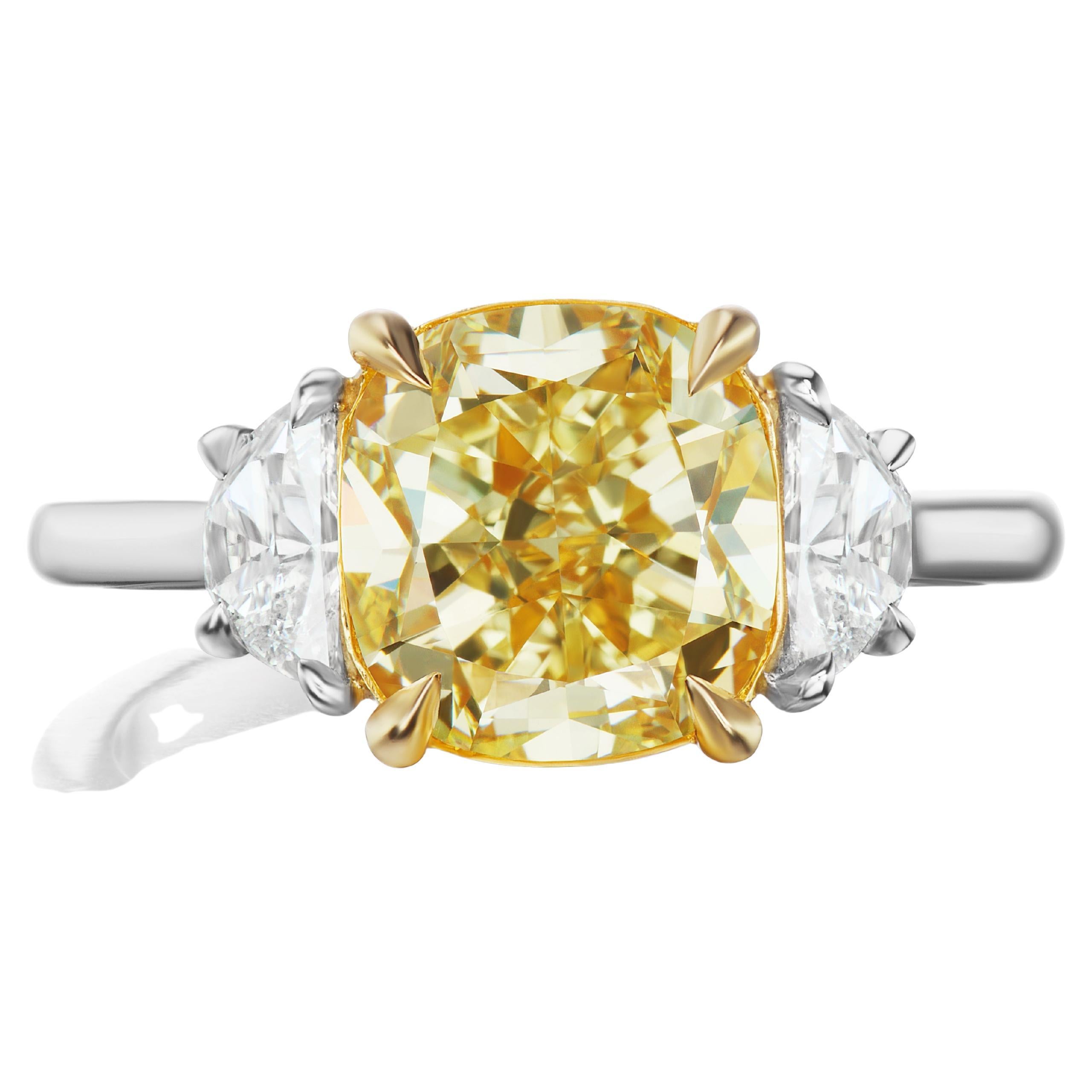 GIA Certified 12.15 Carat Cushion Cut Fancy Light Yellow Diamond ...