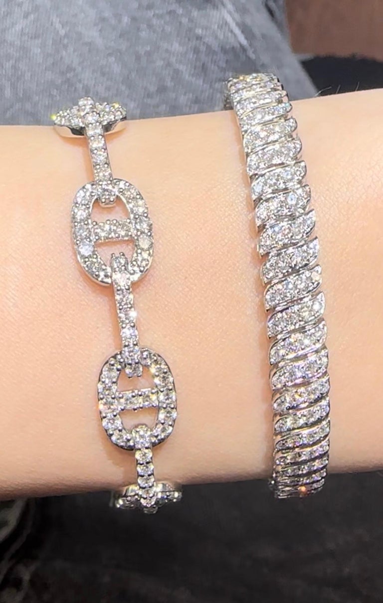 5 Carat Diamond Chain Link Bracelet 18K White Gold For Sale at 1stDibs