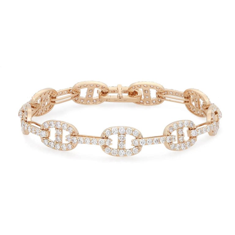5 Carat Diamond Chain Link Bracelet 18K Yellow Gold For Sale at 1stDibs