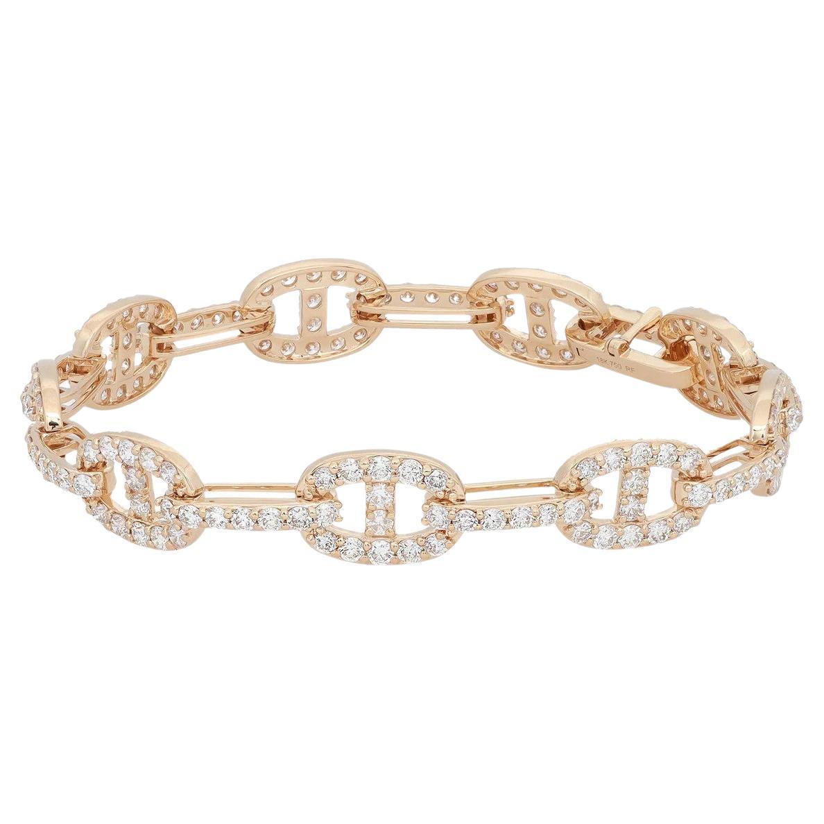 5 Carat Diamond Chain Link Bracelet 18K Yellow Gold For Sale at 1stDibs
