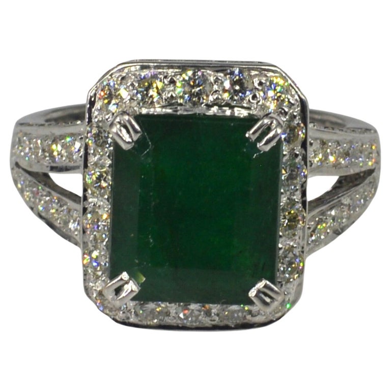 Customizable 5 Carat Emerald Diamond Engagement Ring, Emerald Statement ...