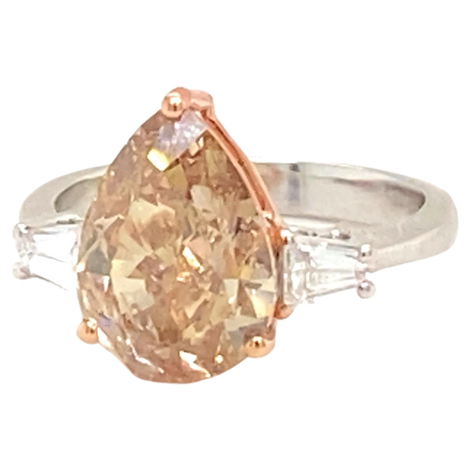 3.76 Carat 18 Karat Pink Rose Gold White Fancy Brown Diamond Engagement ...