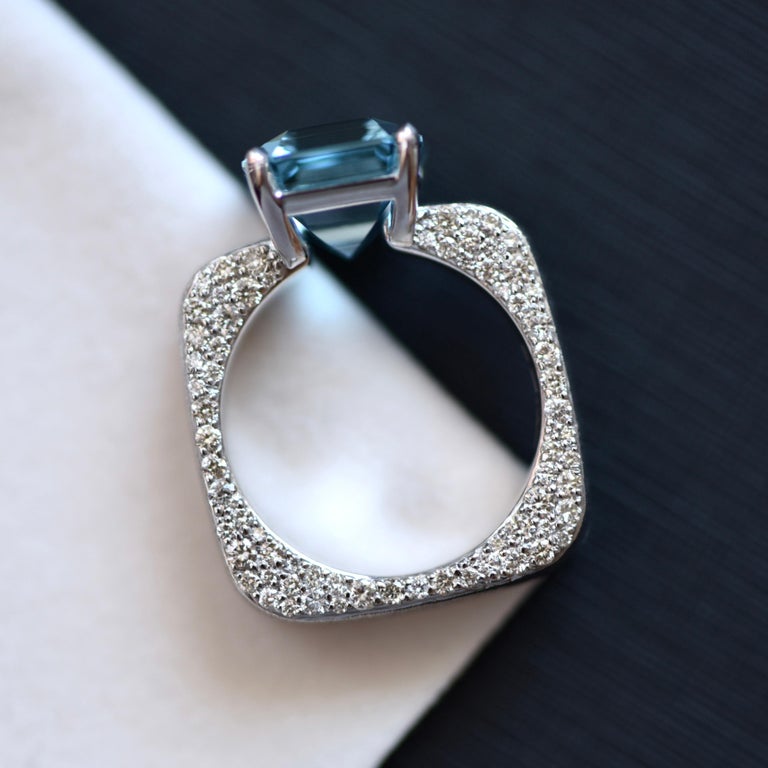 5 Carat Natural Aquamarine 18 Karat White Gold Diamonds Sahara ...