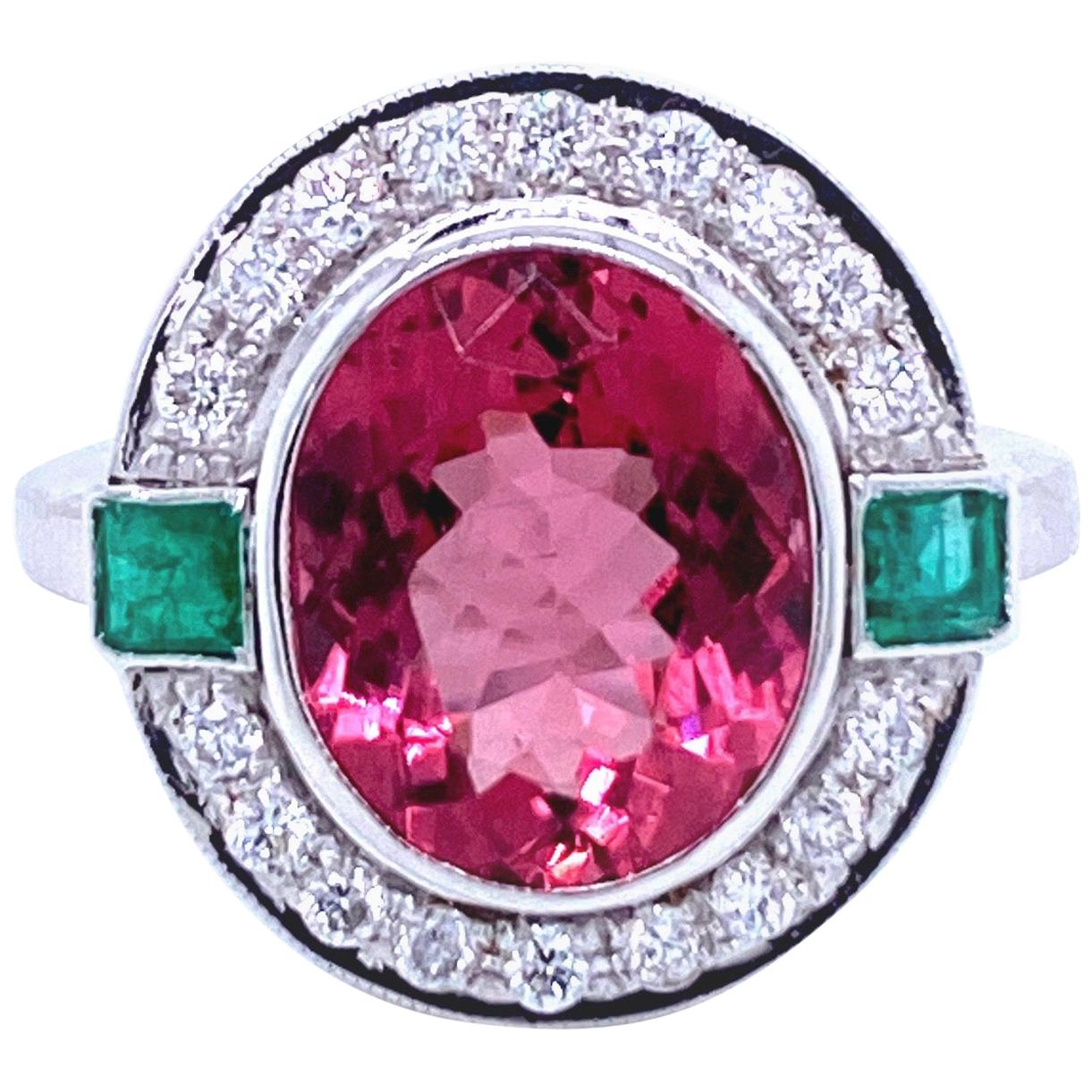 5 Carat Rubellite Red Tourmaline Emerald Diamond Gold Ring at 1stDibs
