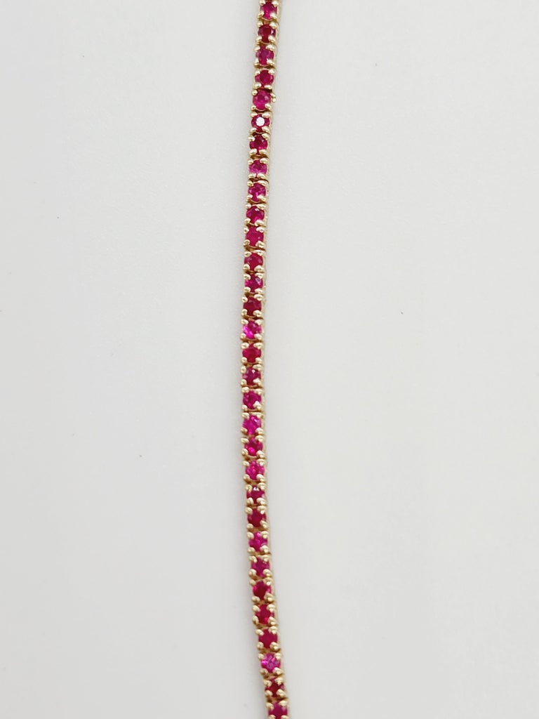 5 Carats Ruby Tennis Necklace 14 Karat Yellow Gold For Sale at 1stDibs