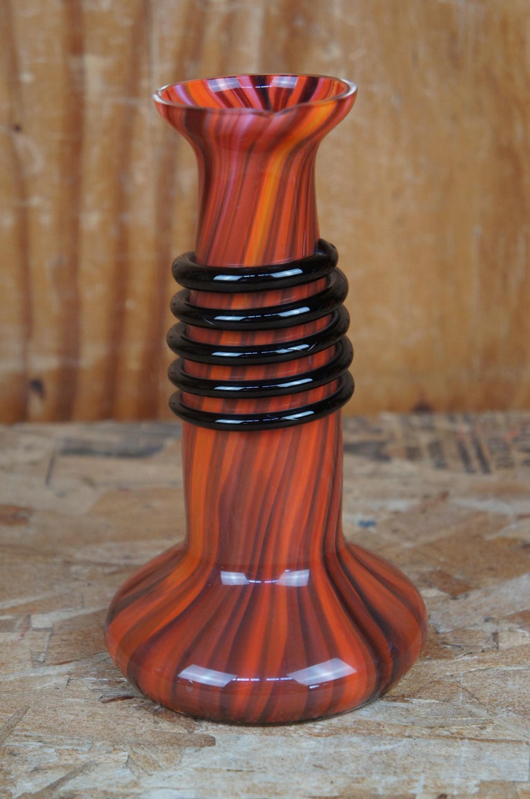 5 Czech Bohemian Hand Blown Art Glass Swirled Ruffled Flared Bud Vases ...