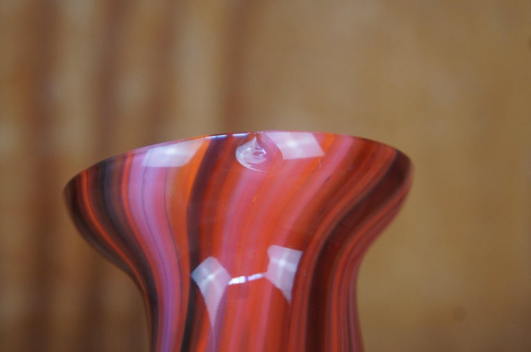 5 Czech Bohemian Hand Blown Art Glass Swirled Ruffled Flared Bud Vases ...