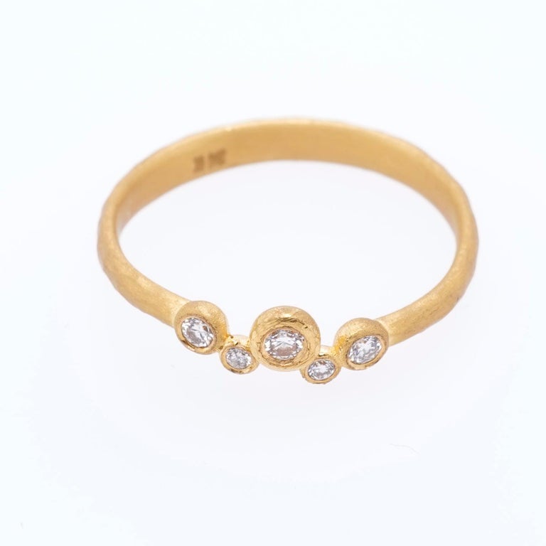 5 Diamond Cluster Ring, 24kt Solid Gold Band For Sale at 1stDibs