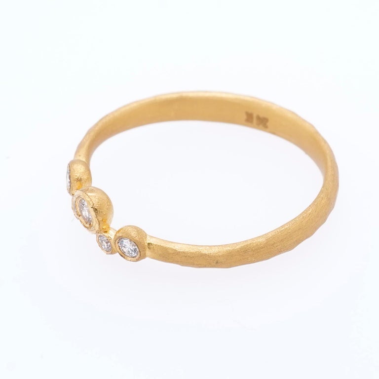 5 Diamond Cluster Ring, 24kt Solid Gold Band For Sale at 1stDibs
