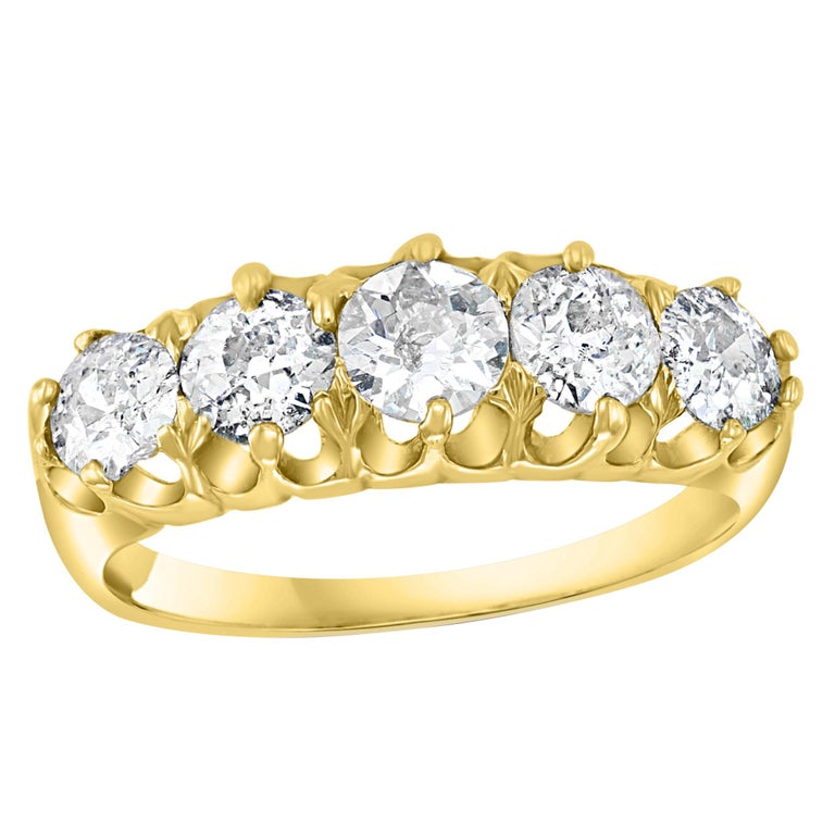 5 Diamonds, Unisex 1-Row Diamond Band Ring in 14 Karat Yellow Gold For ...