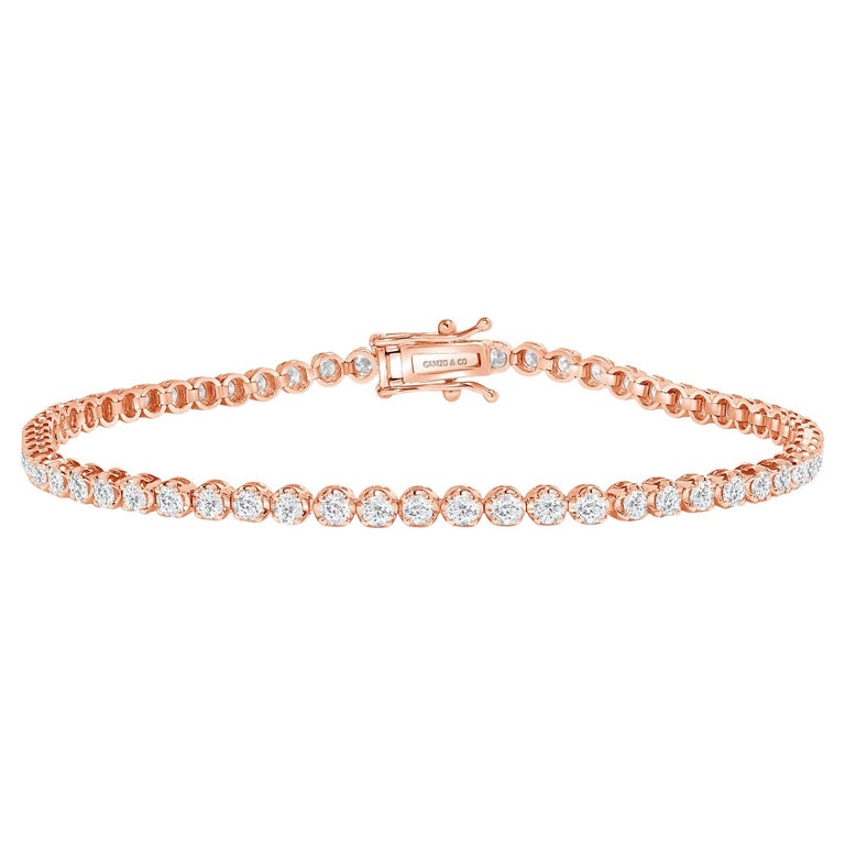 14k Rose Gold 3 Carat Round Diamond Illusion Setting Tennis Bracelet For Sale at 1stDibs