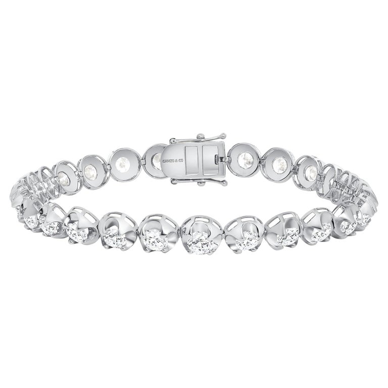 14k White Gold 7 Carat Round Diamond Illusion Setting Tennis Bracelet For Sale at 1stDibs