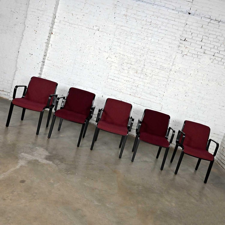 5 Knoll MCM Bentwood 1300 Series Dining Chairs Maroon and Black by Bill ...