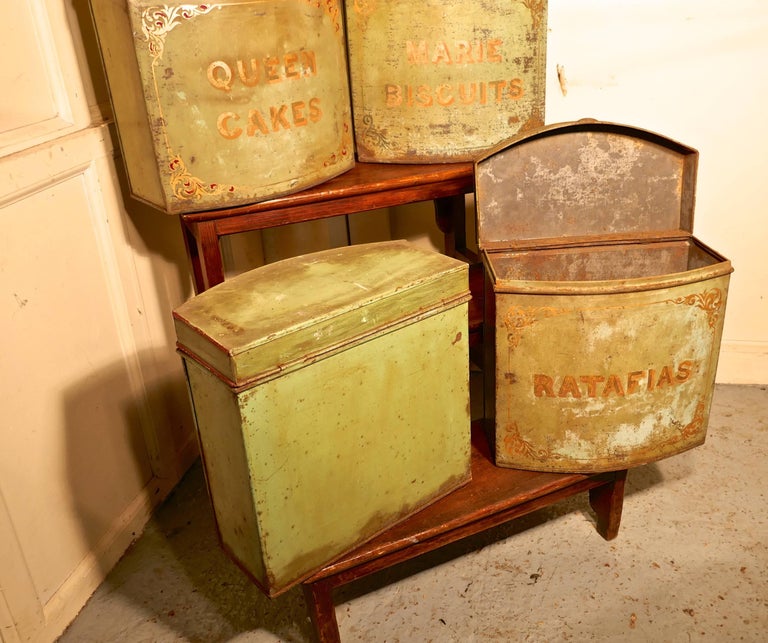 Five Large Victorian Baker’s Shop Tins, Toleware Biscuit Canisters at ...