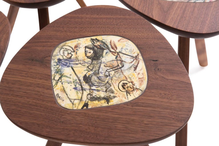 Lee Porzio and Allen Ditson Walnut Ceramic Side Tables at 1stDibs