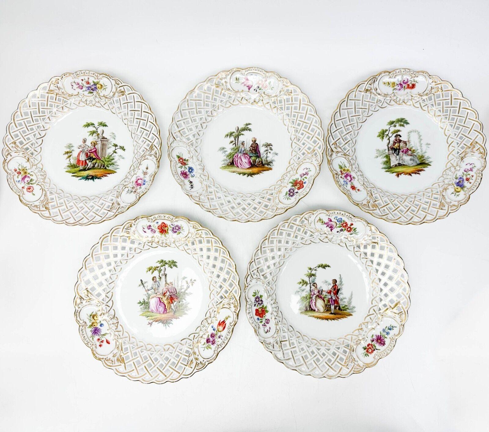 5 Meissen Germany Hand Painted Reticulated Porcelain Plates Courting ...