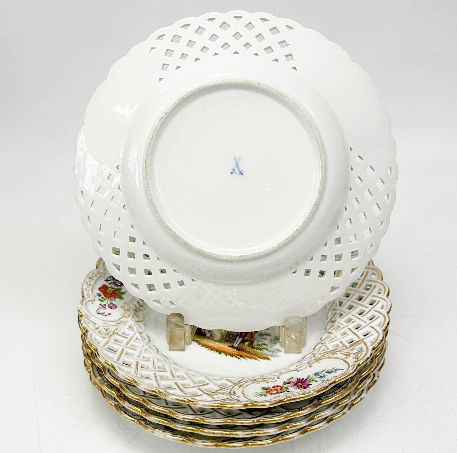 5 Meissen Germany Hand Painted Reticulated Porcelain Plates Courting ...