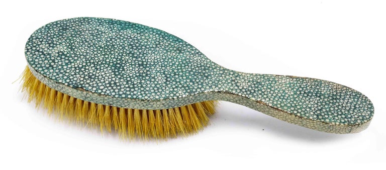 5-Piece Art Deco Green Shagreen Brush and Mirror Set For Sale at 1stDibs