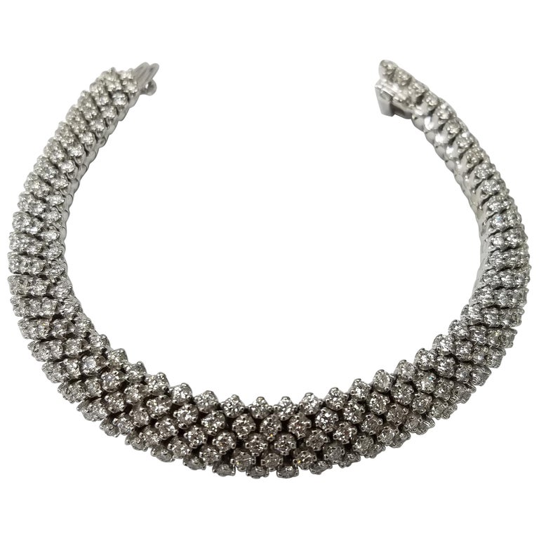5-Row Diamond Flexible Bracelet in 18 Karat Gold and 9.05 Carat of ...