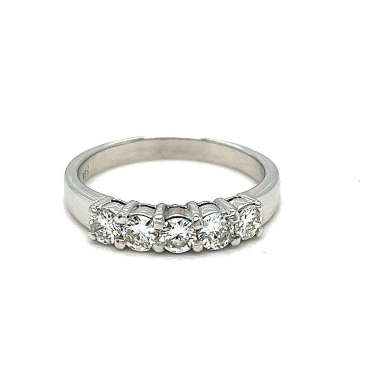 5 Stone Diamond Band Ring 18K White Gold For Sale at 1stDibs