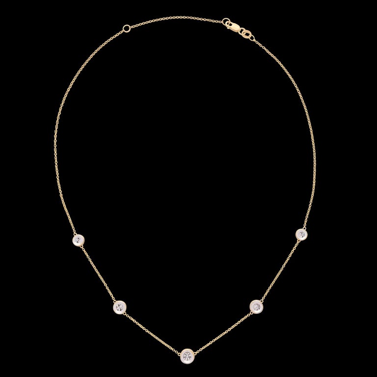 5 Stone Diamonds-By-The-Yard 18k Gold Necklace For Sale at 1stDibs