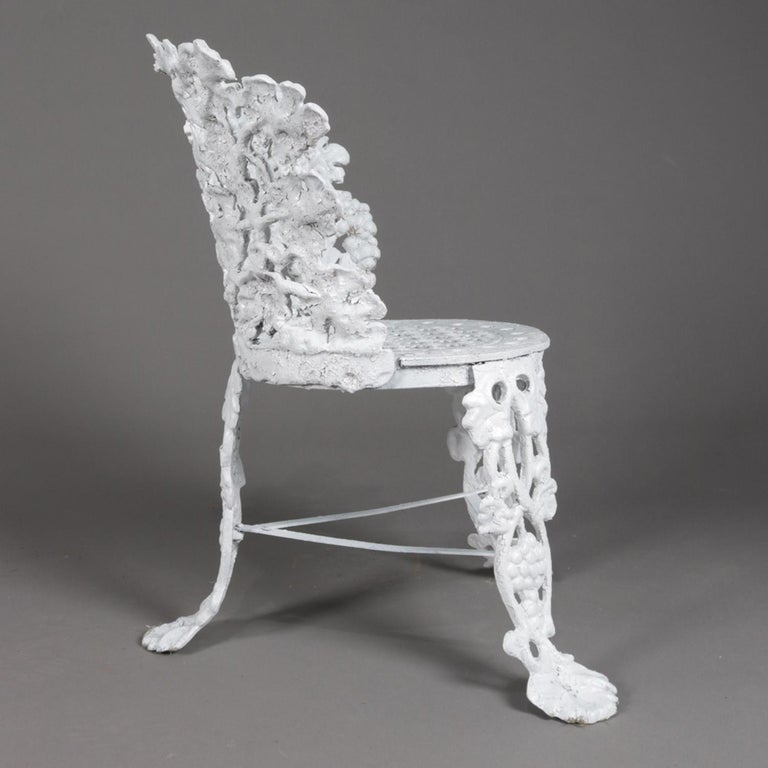 5 Victorian White Painted Cast Iron Grape and Leaf Garden Chairs, 20th ...