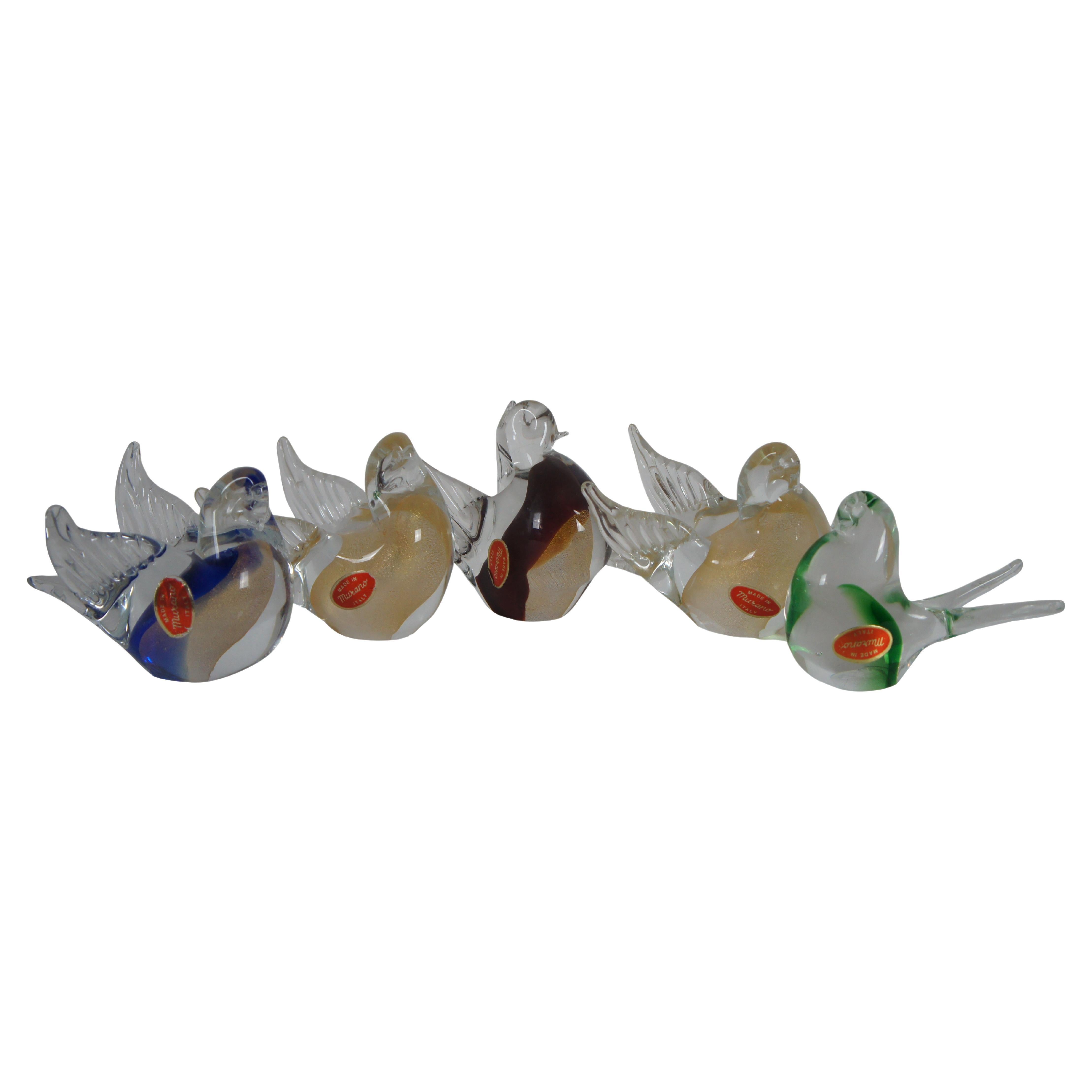 5 Vintage Murano Art Glass Love Birds Doves Gold Dust Figurines ...