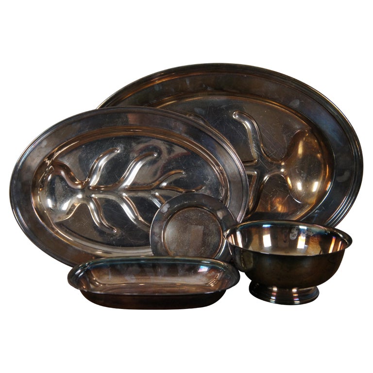 5 Vintage Silver Plate Serving Meat Trays Platters Bowl Dish Bergdorf ...