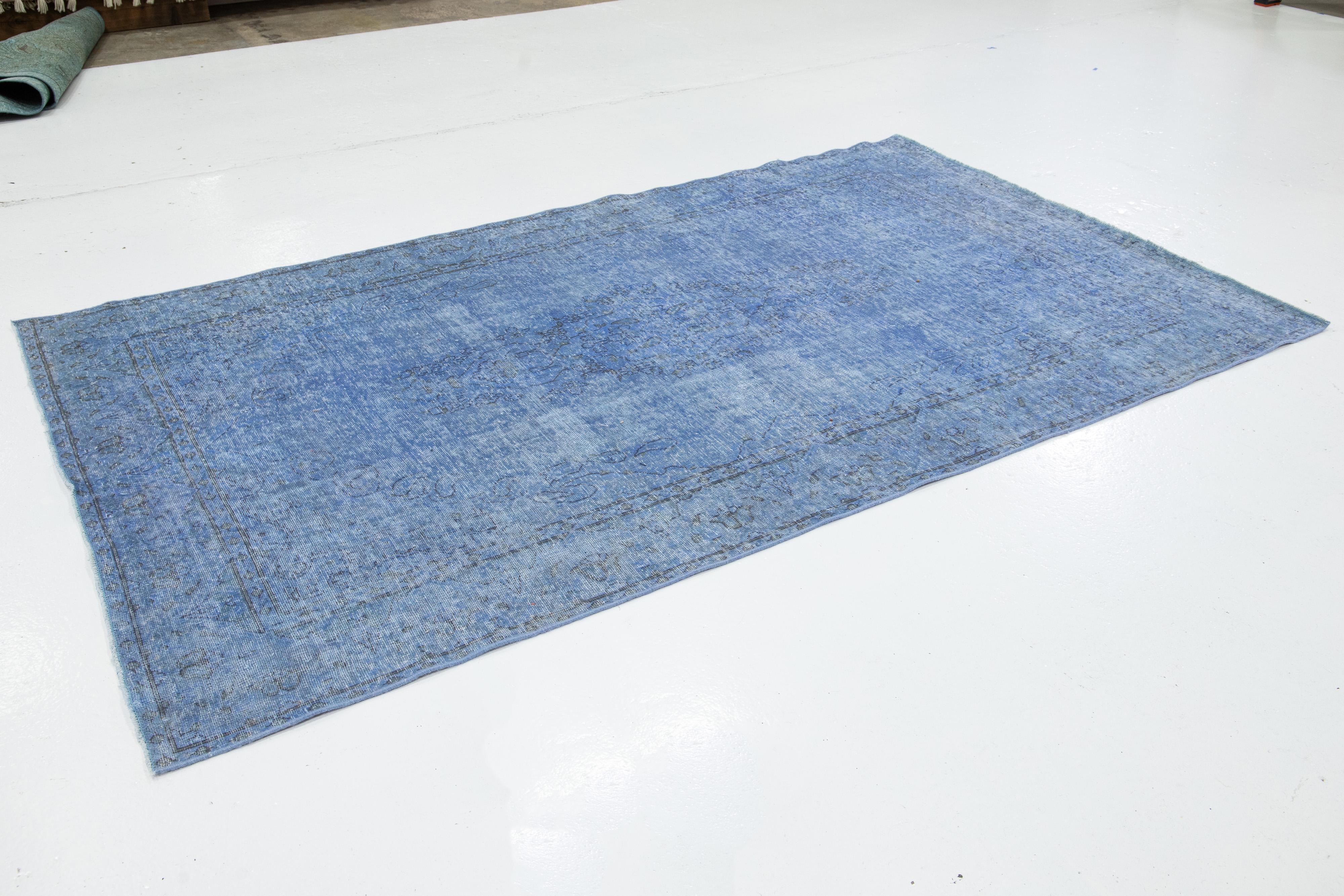 5 x 8 Designed Persian Overdyed Wool Rug In Light Blue For Sale at 1stDibs