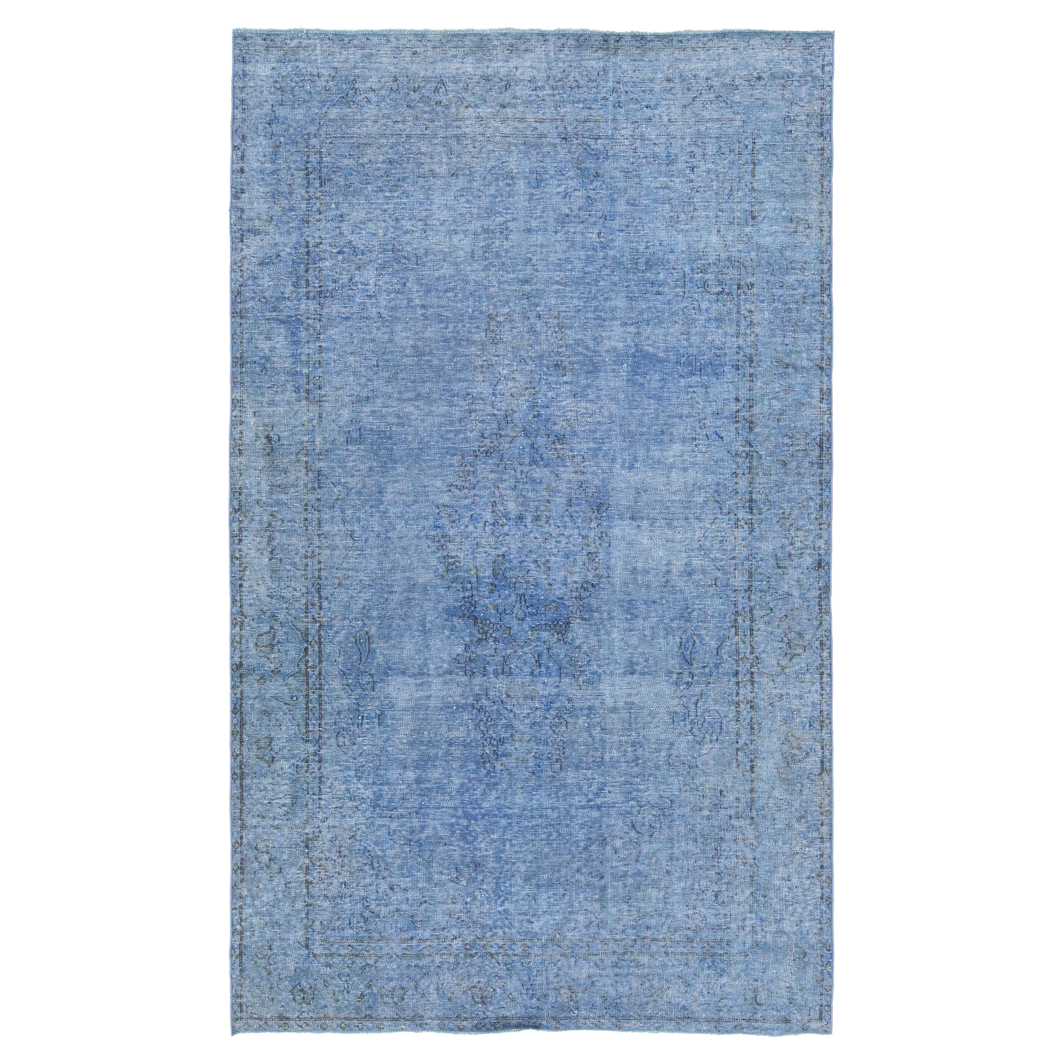 5 x 8 Designed Persian Overdyed Wool Rug In Light Blue For Sale at 1stDibs