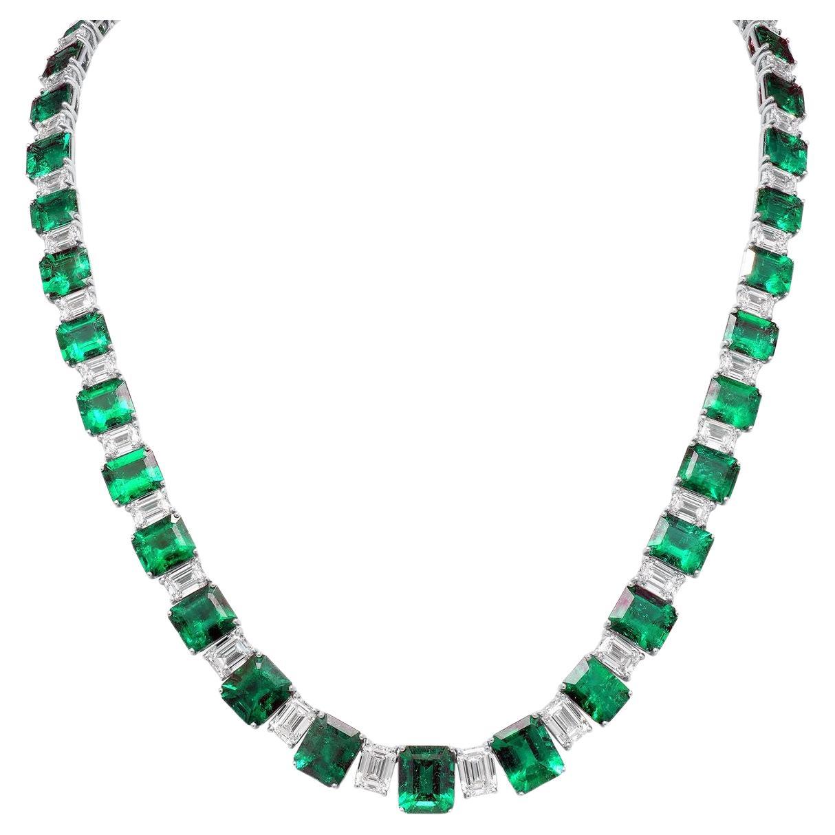 Bespoke 75 Carats Colombian Emeralds and Emerald Cut Diamond Platinum ...