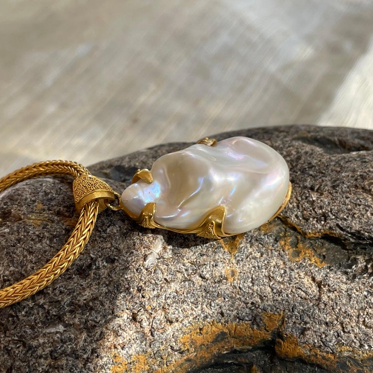 50 Carat Irregular Pearl 22K Gold Granulated Pendant For Sale at 1stDibs