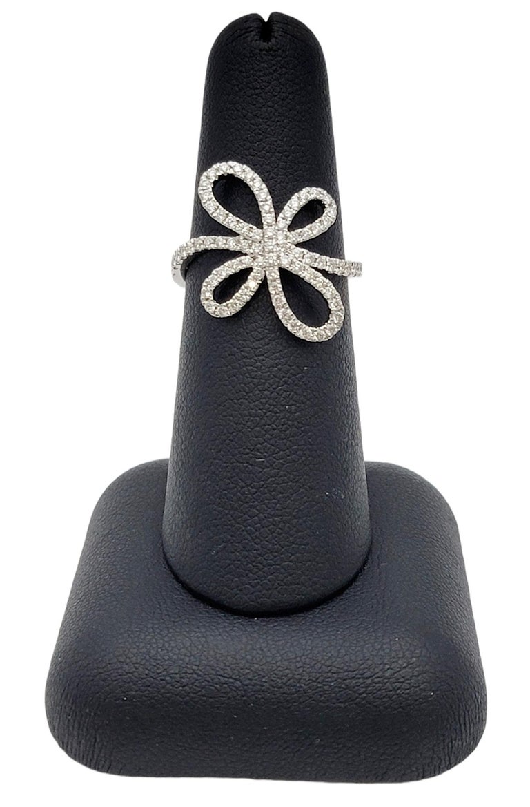 .50 Carat Total Round Brilliant Pave Diamond Open Loop Flower Ring in White Gold For Sale at 1stDibs