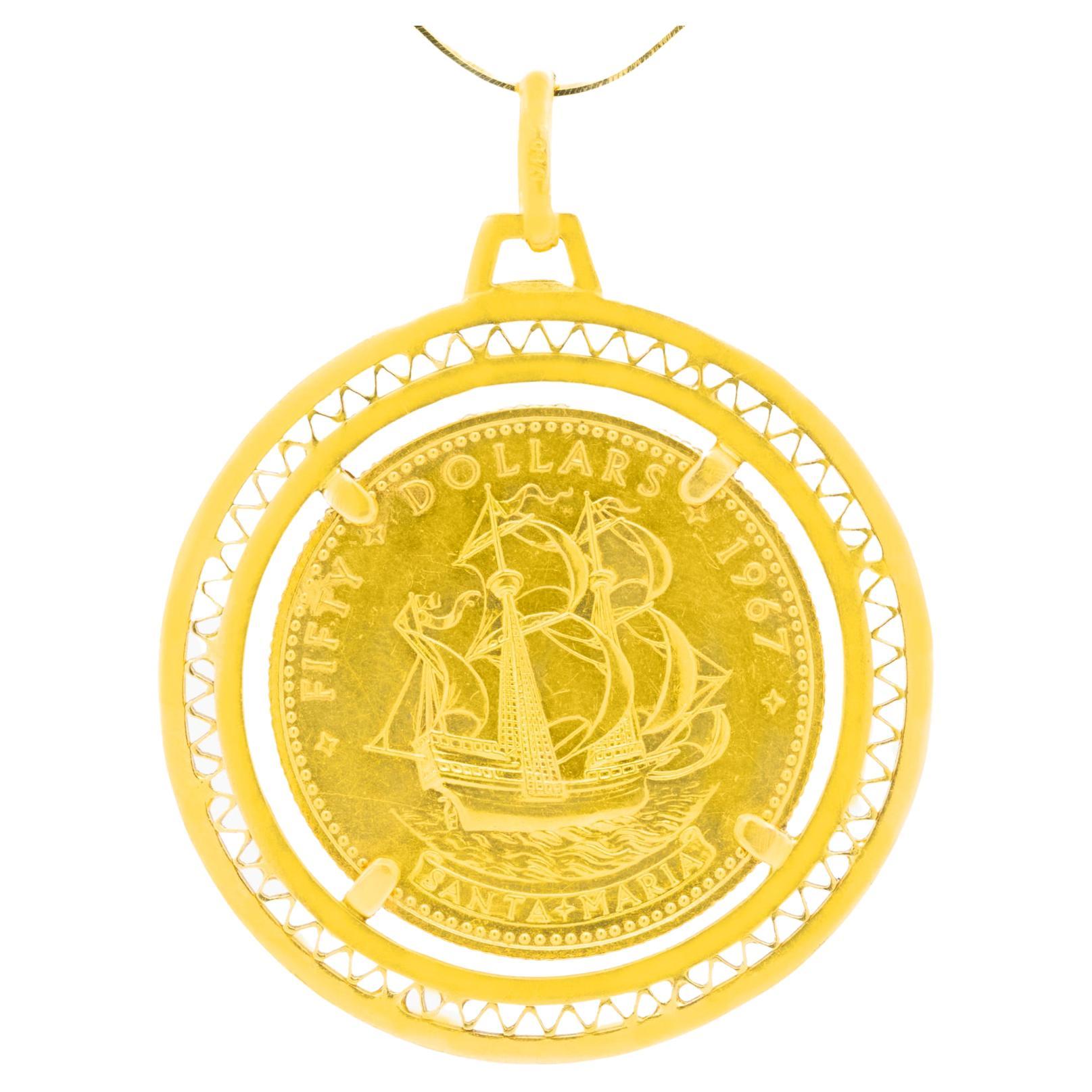 English Gold Coin 1967 Pendant 24k Gold For Sale at 1stDibs