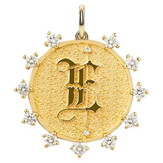Contemporary Art Deco Gothic Diamond 14k Gold Initial Pendant Medallion ...