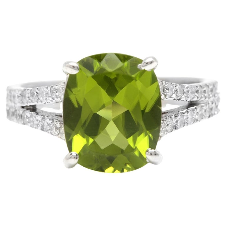 5.00 Carats Natural Peridot and Diamond 14K Solid White Gold Ring For ...