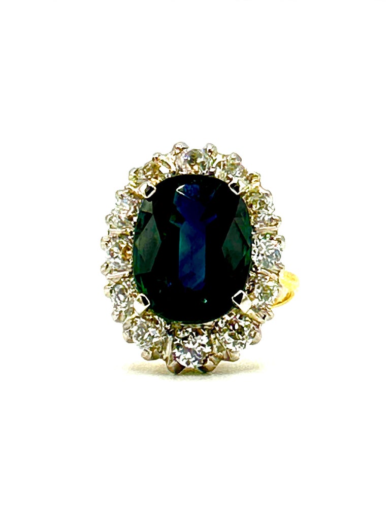 5.01 Carat Greenish Blue Oval Sapphire and Diamond Platinum and Gold ...