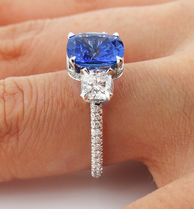 5.01ctw Ceylon GIA Natural Royal Blue Sapphire and Diamond Platinum 3 ...