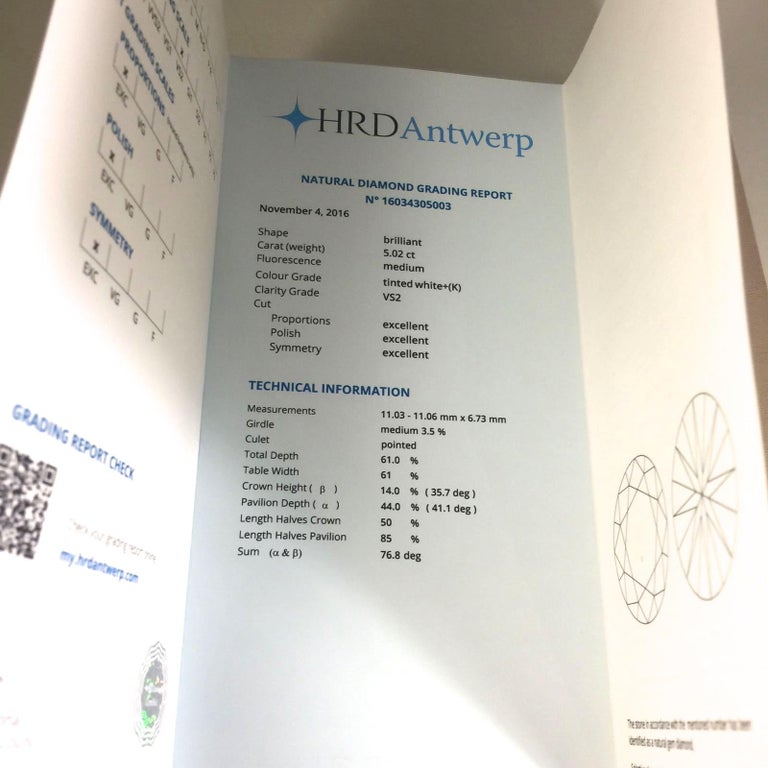 5.02 Carat HRD Certificate White Diamond For Sale at 1stDibs